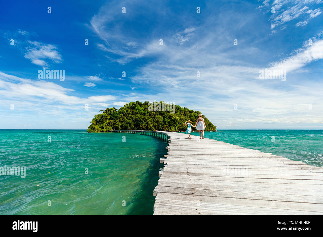 Wooden pathway leading to beautiful tropical island in Cambodia Stock ...