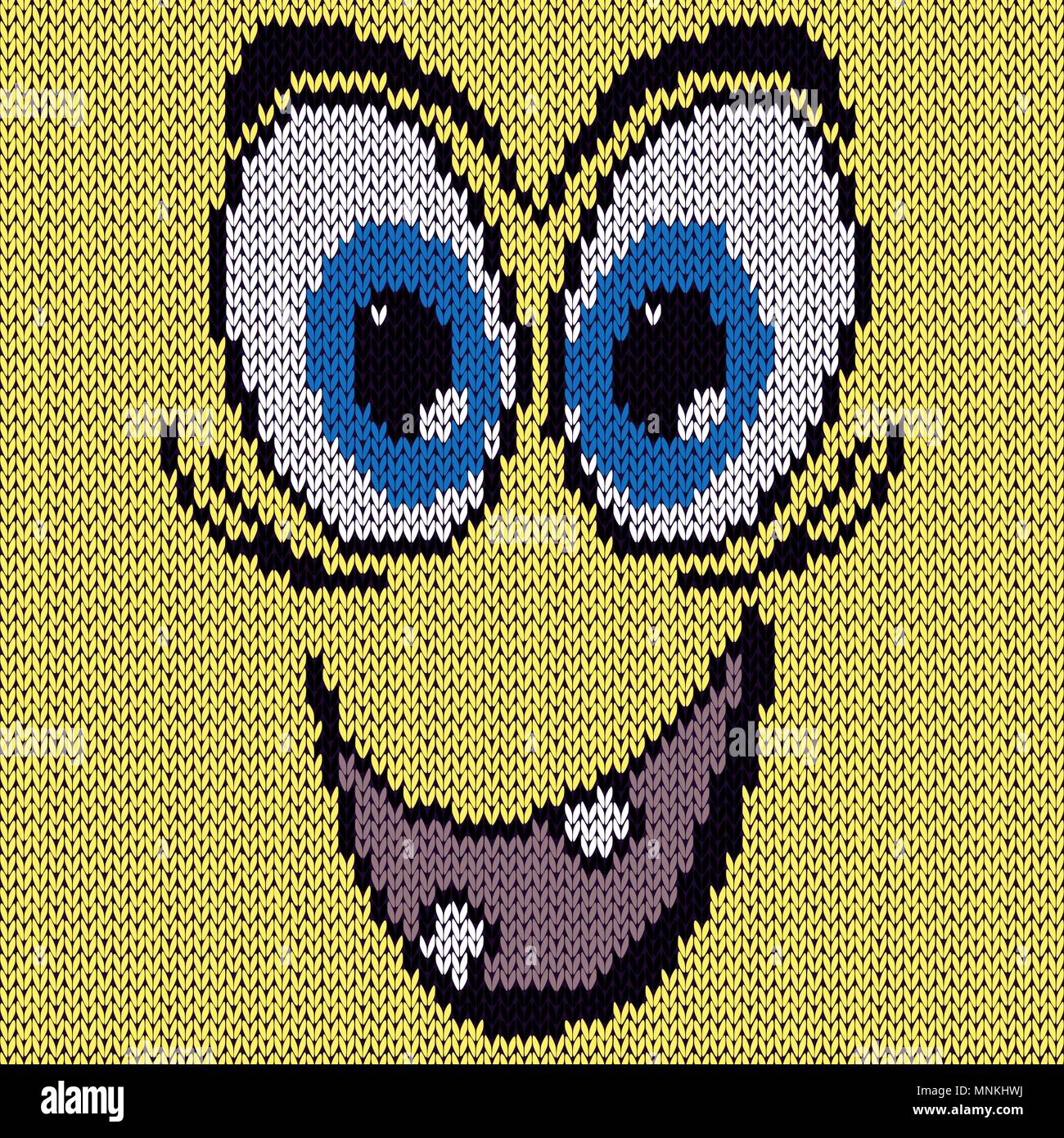 Joyful and happy grimace with an open mouth on an unsaturated yellow ...