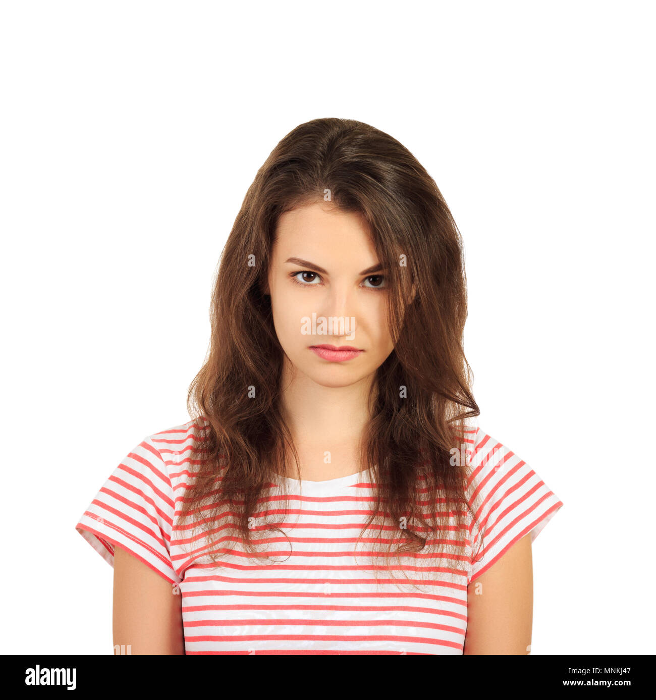 sad and angry girl. emotional girl isolated on white background Stock ...