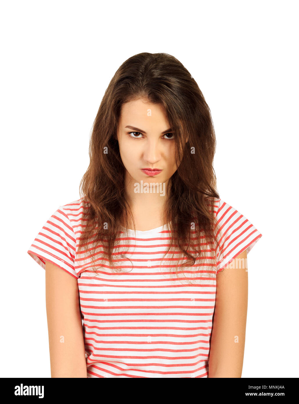 Picture of angry young woman. emotional girl isolated on white ...