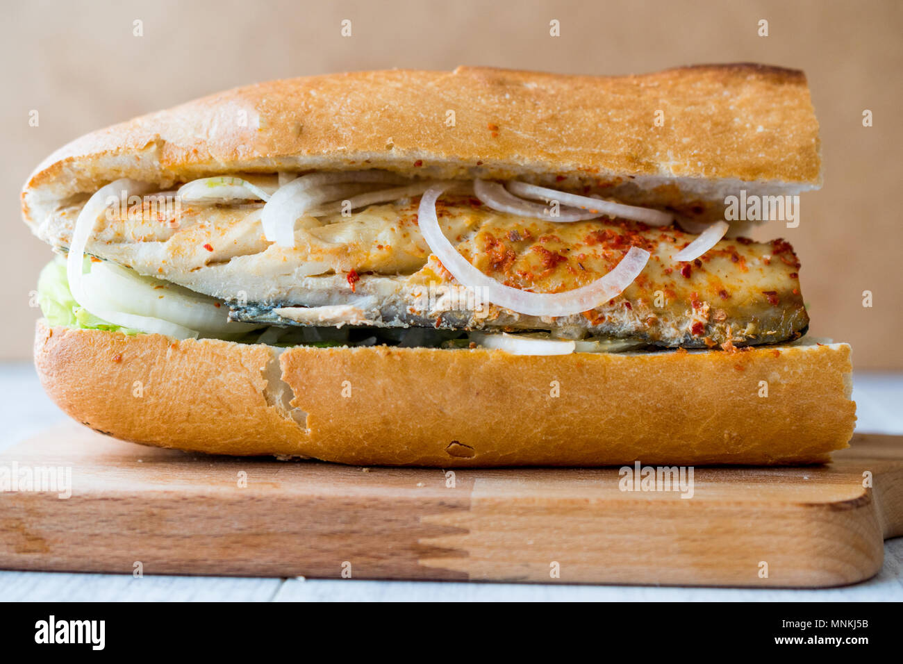 Turkish Balik Ekmek / Fish sandwich.. Traditional fastfood Stock Photo ...