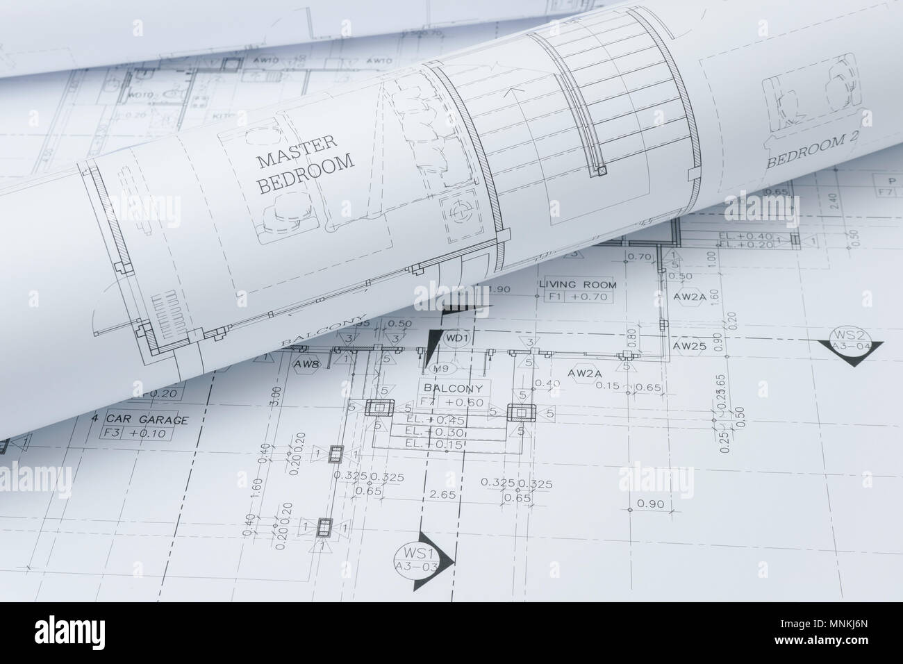 architectural drawing paper rolls of a dwelling for construction Stock ...