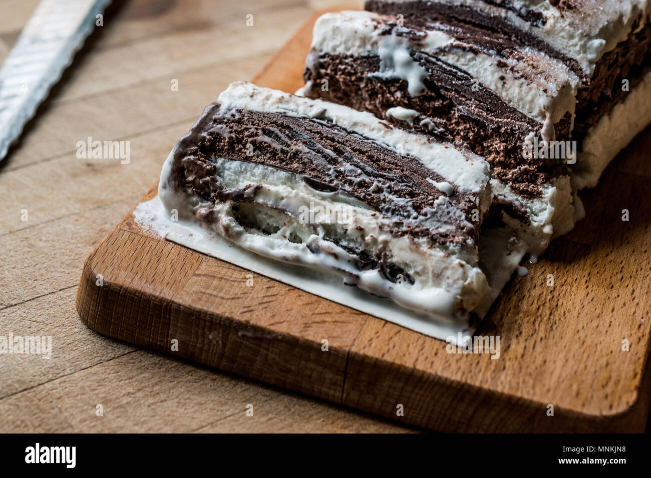 Semifreddo Cake - ice cream with chocolate and vanilla. (semi-frozen ...