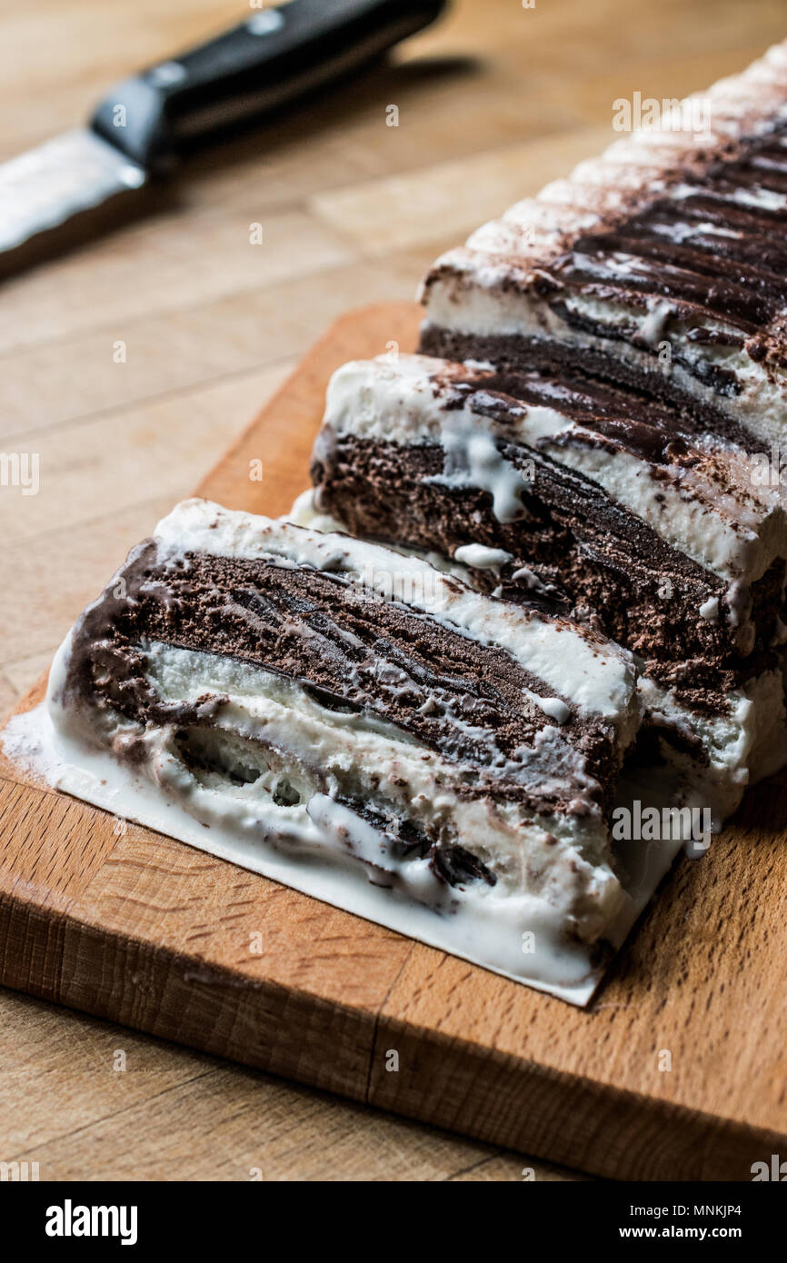 Semifreddo Cake - ice cream with chocolate and vanilla. (semi-frozen ...