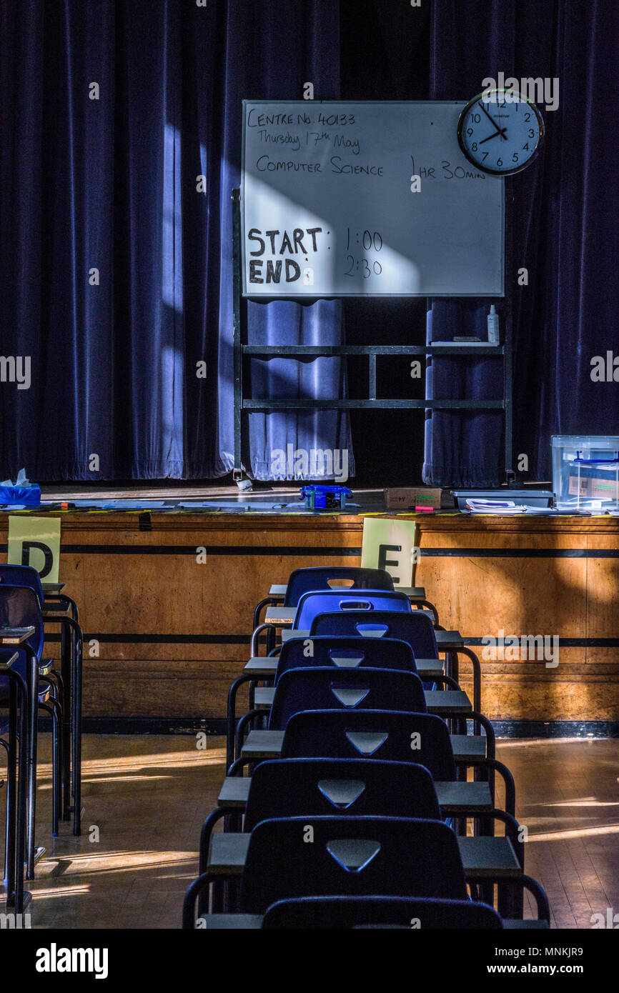 Old school hall set up for Exams with chairs and exam desks Chairs in ...