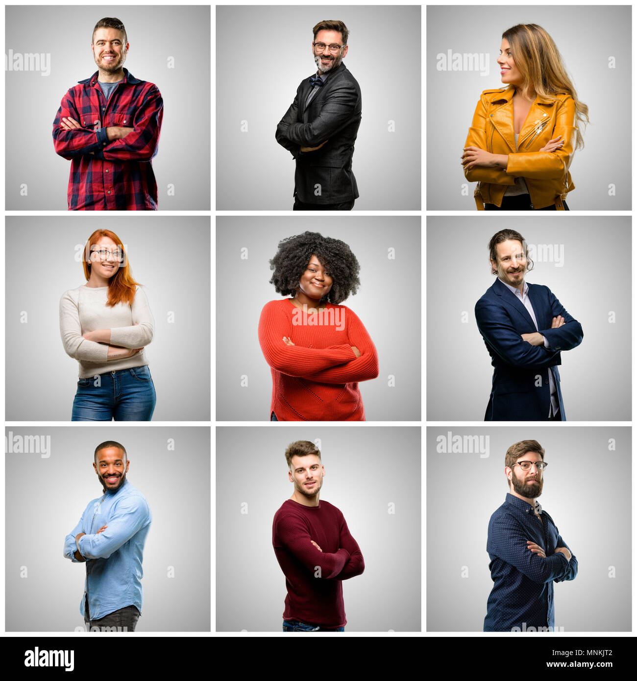 Group of mixed people, women and men with crossed arms confident and ...
