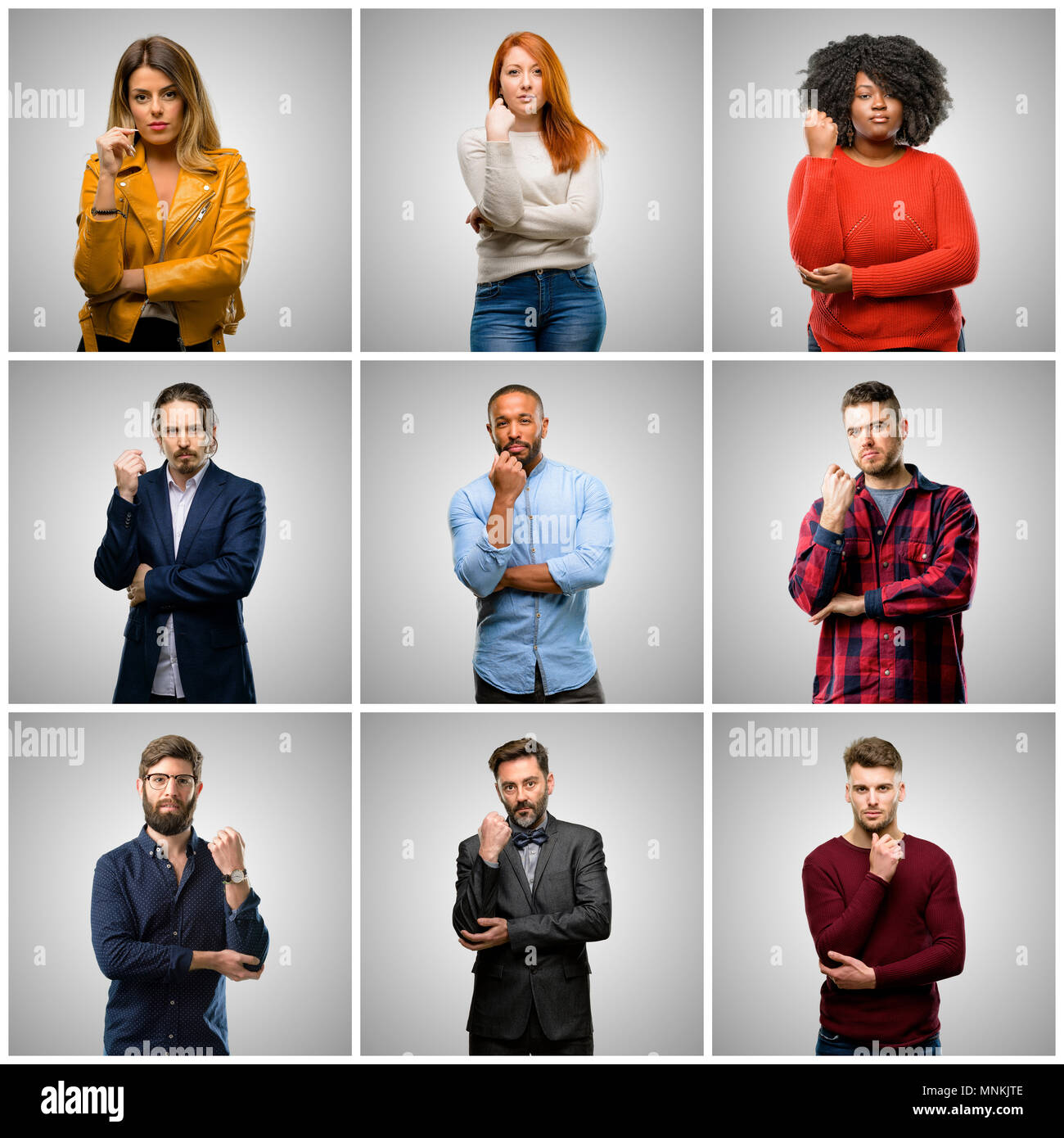 Group of mixed people, women and men with crossed arms confident and ...