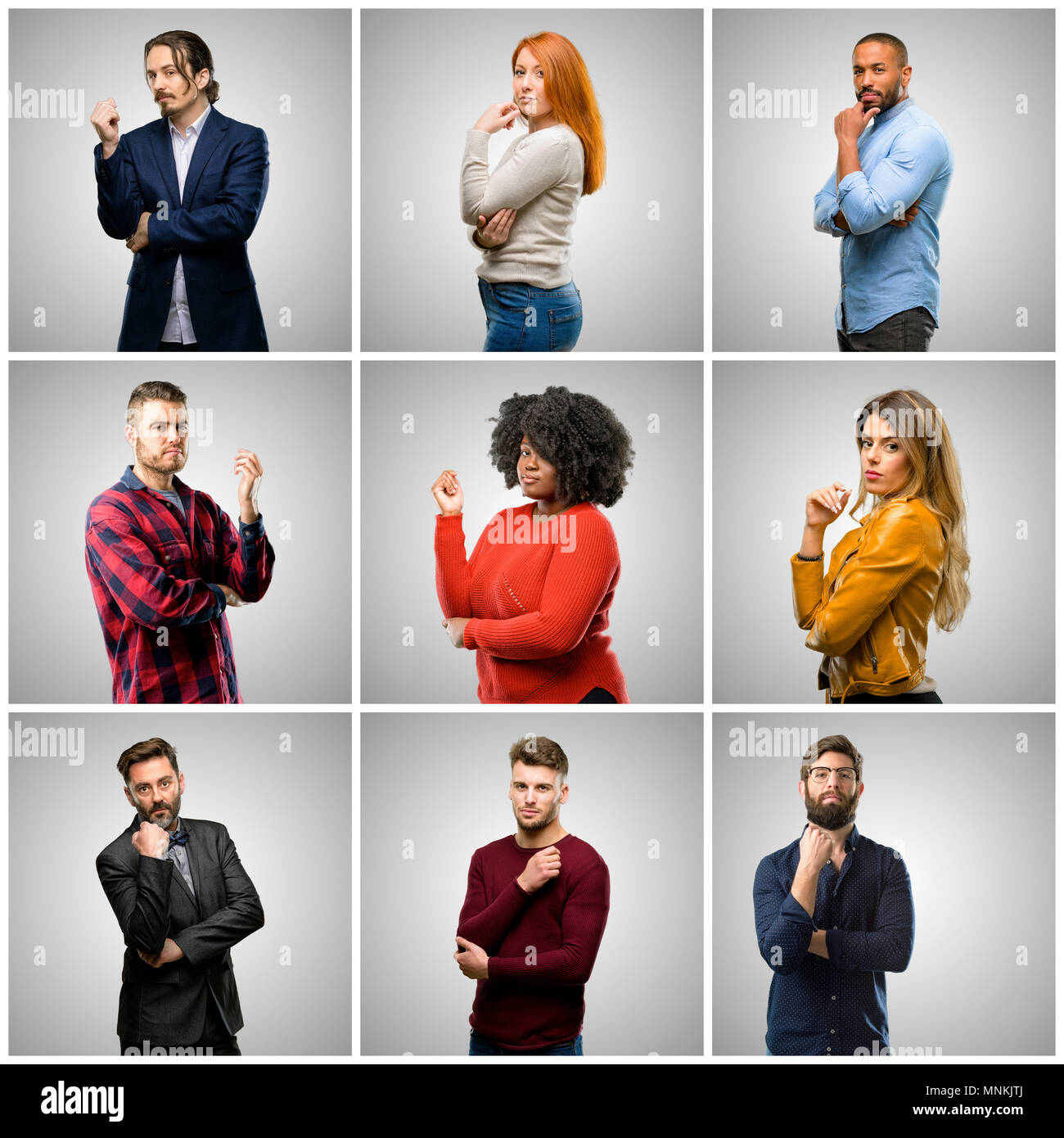 Group of mixed people, women and men with crossed arms confident and ...