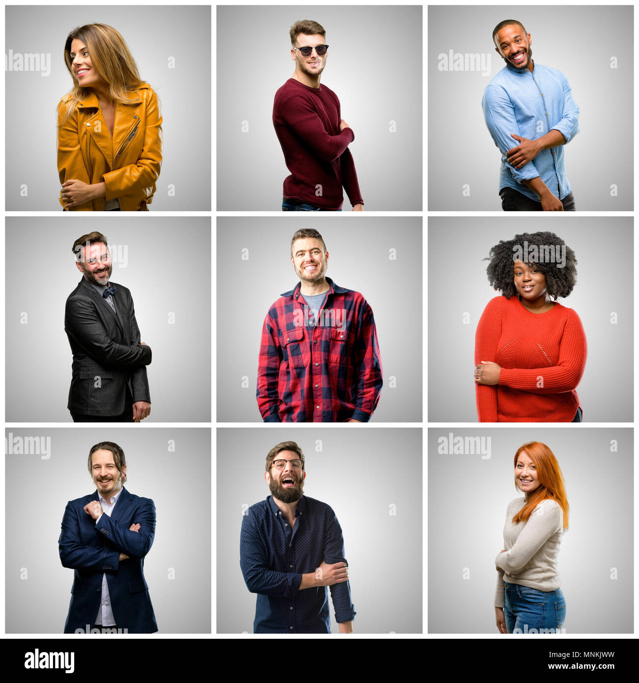 Group of mixed people, women and men confident and happy with a big ...