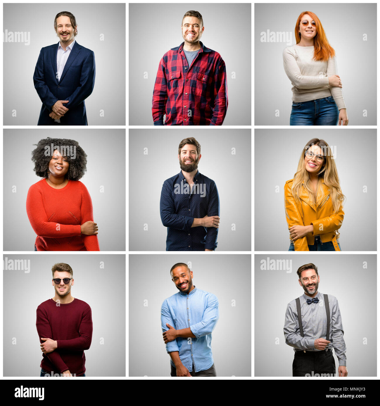 Group of mixed people, women and men confident and happy with a big ...