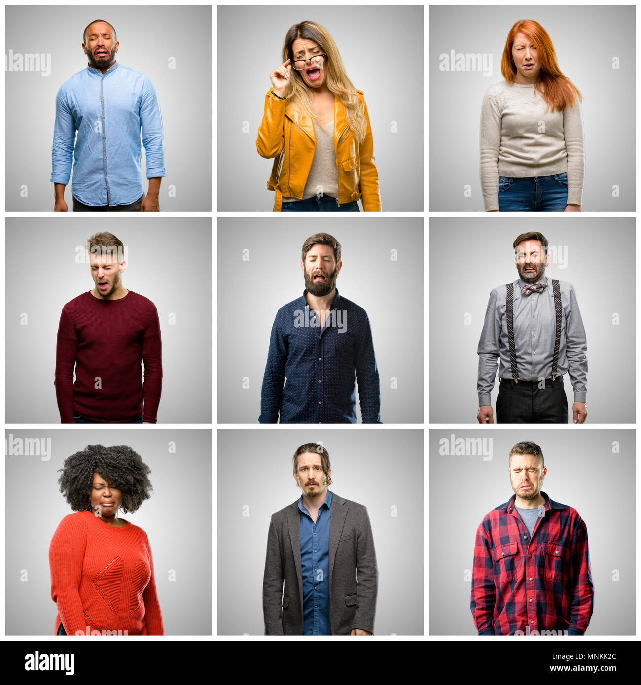 Group of mixed people, women and men crying depressed full of sadness ...