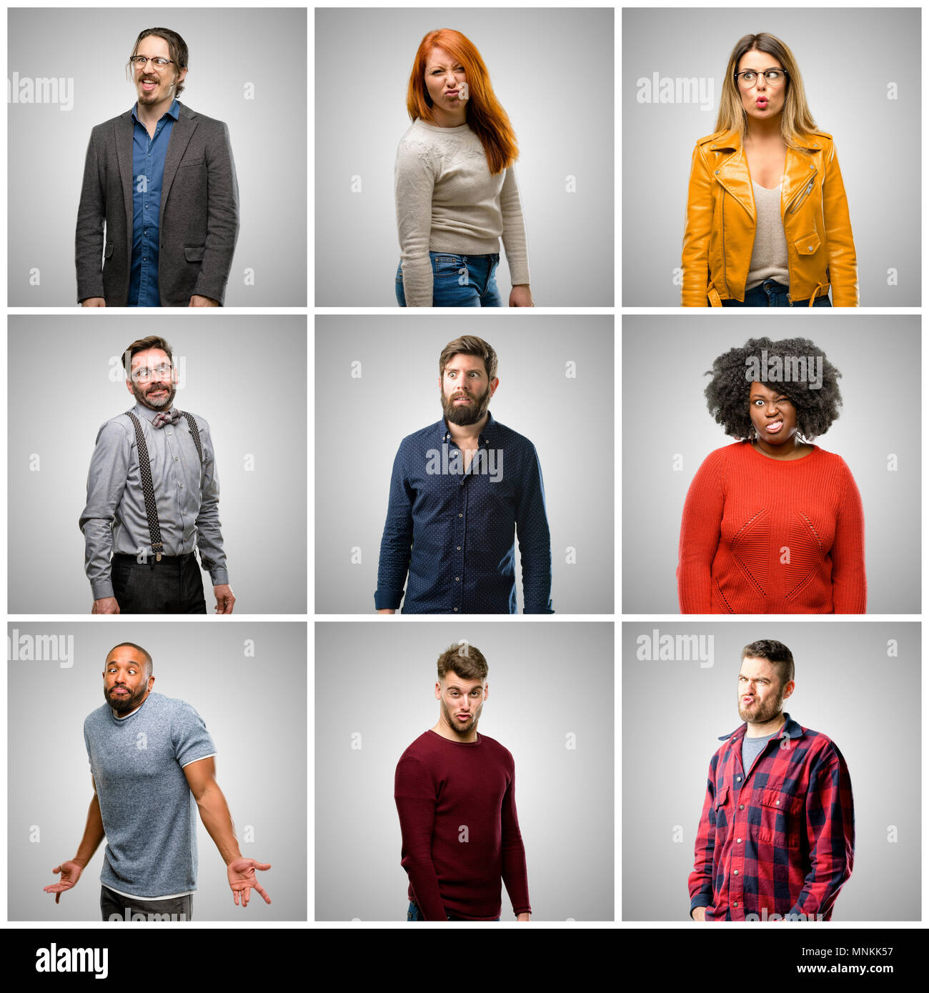 Group of mixed people, women and men making funny face fooling Stock ...