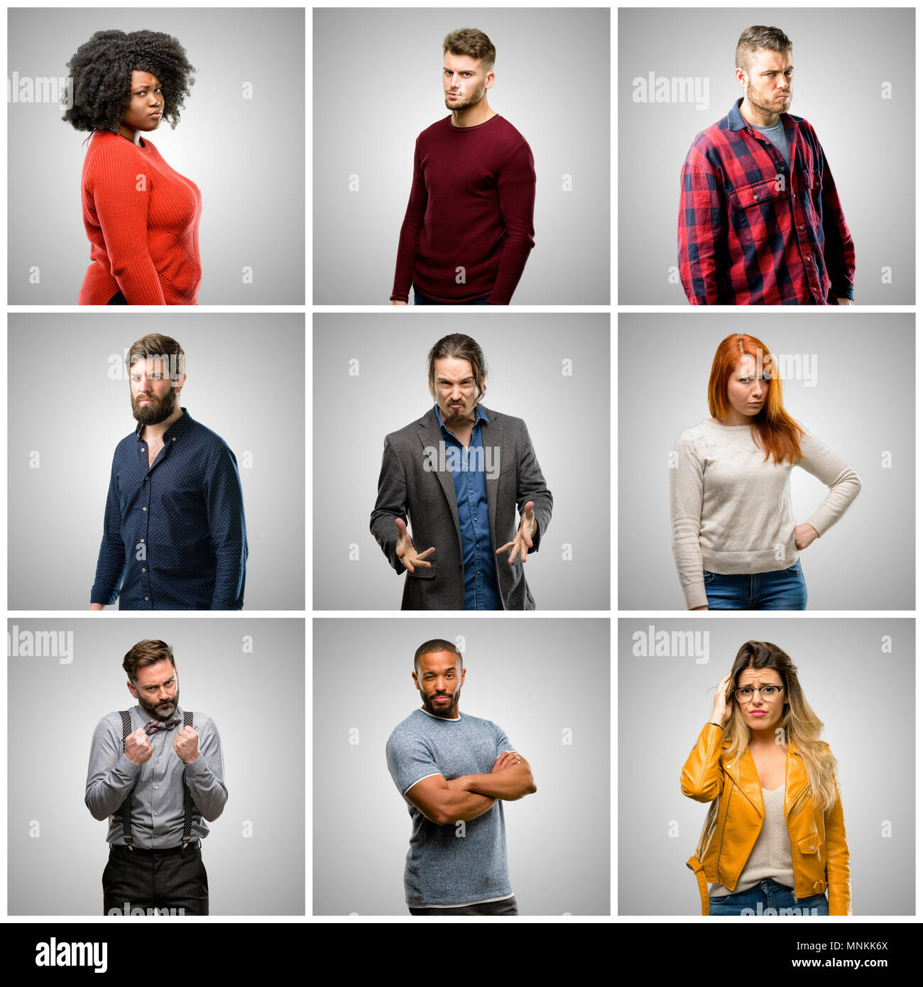 Group of mixed people, women and men irritated and angry expressing ...