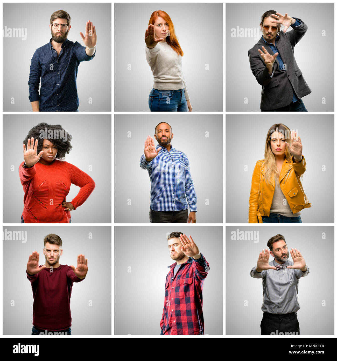 Group of mixed people, women and men annoyed with bad attitude making ...