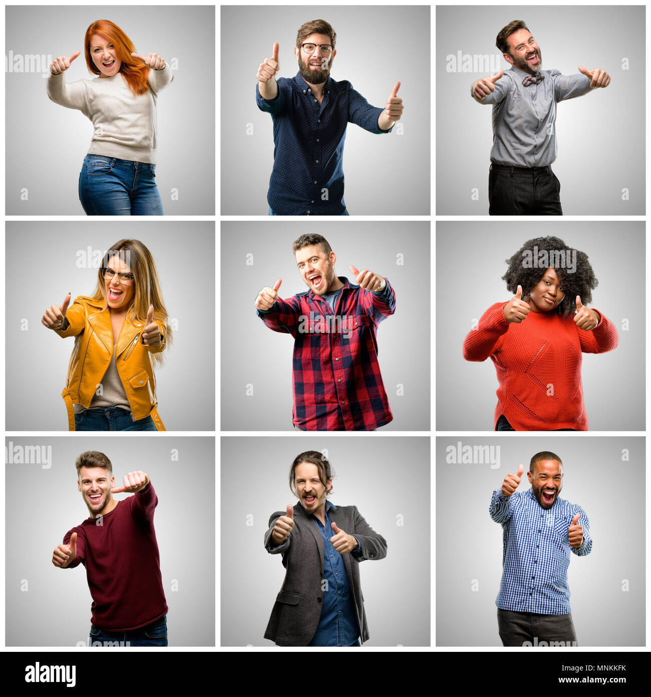 Group of mixed people, women and men stand happy and positive with ...