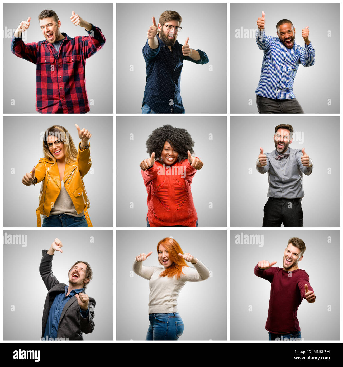 Group of mixed people, women and men stand happy and positive with ...