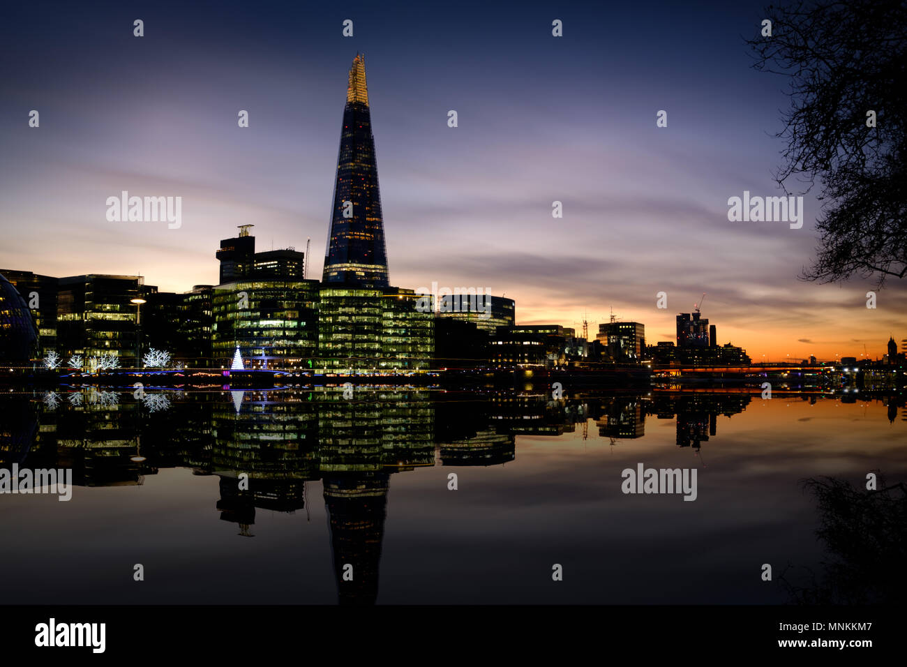 The Shard, Christmas lights and beautiful sunset near the London City ...