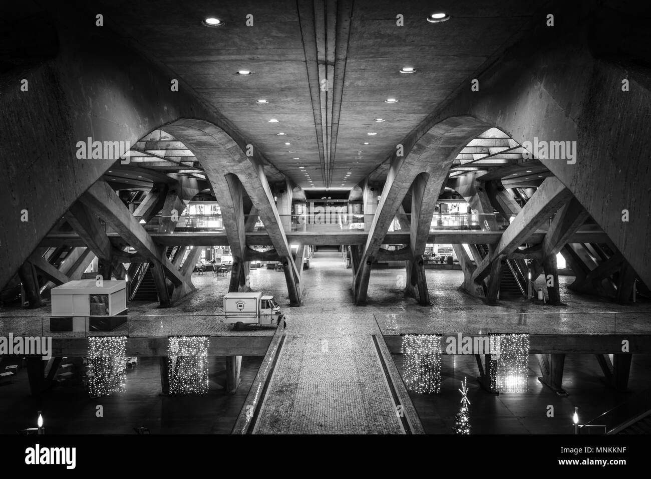 Interior Calatrava architecture in the Lisbon Oriente train station ...