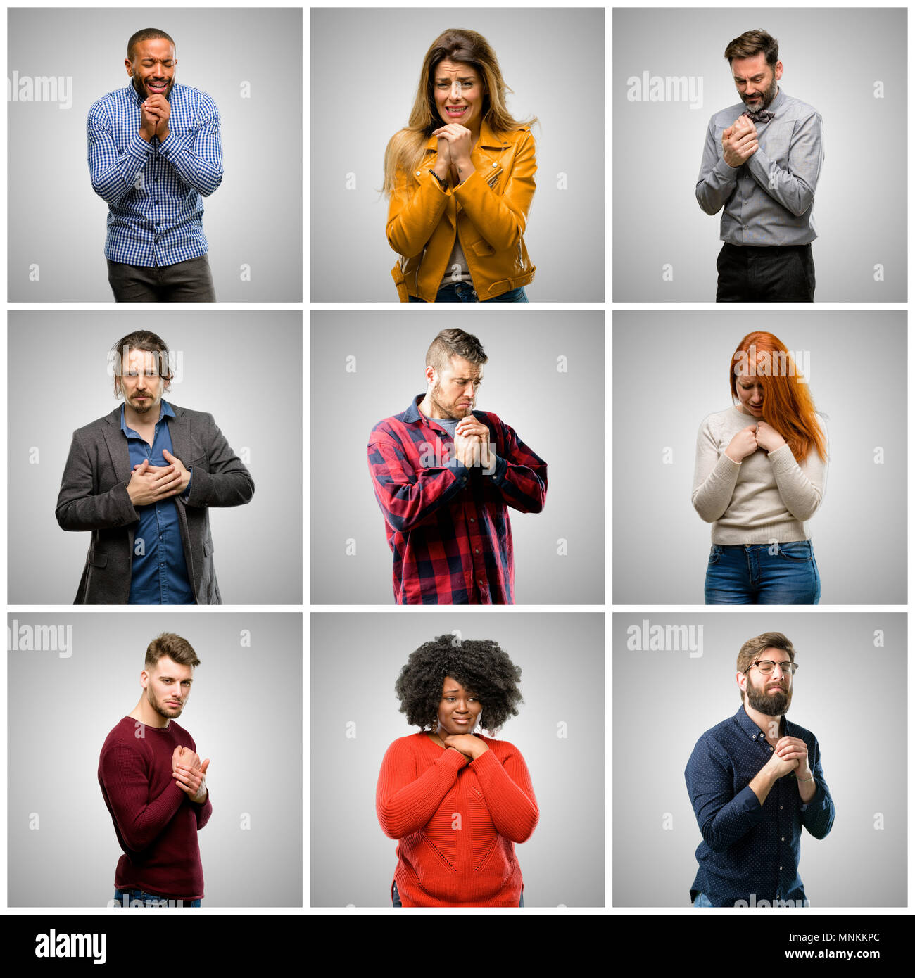 Group of mixed people, women and men crying depressed full of sadness ...