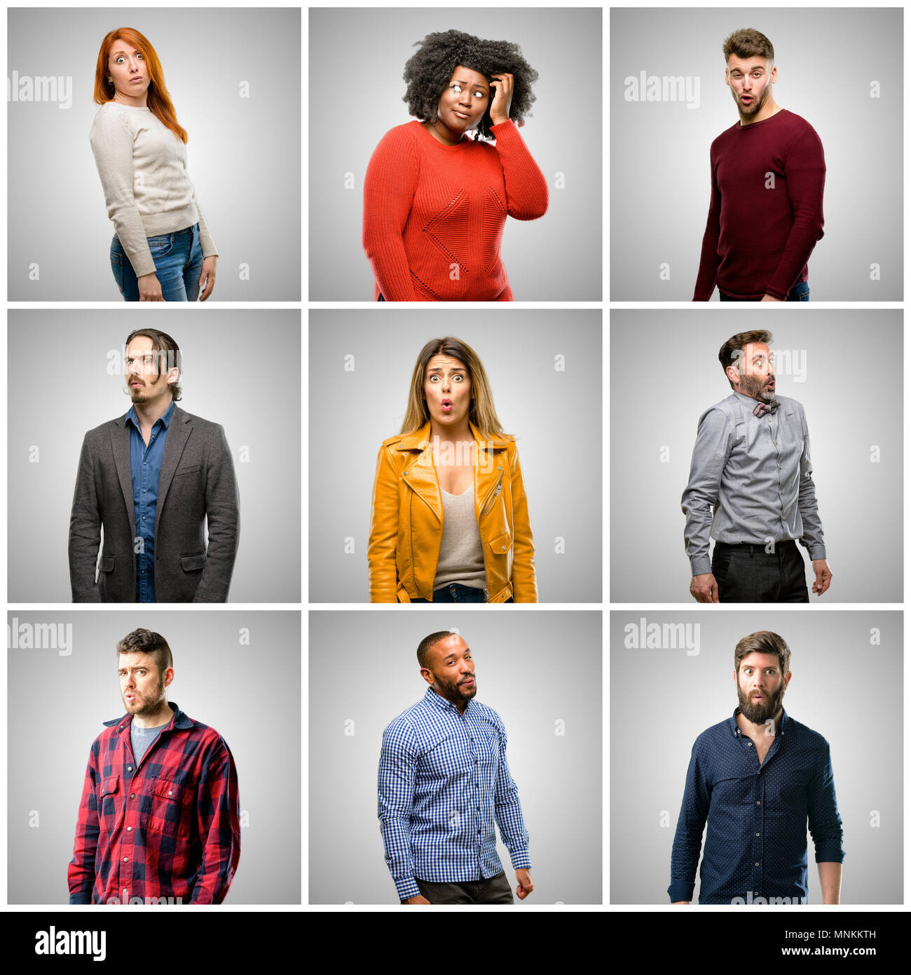 Group of mixed people, women and men happy and surprised cheering ...