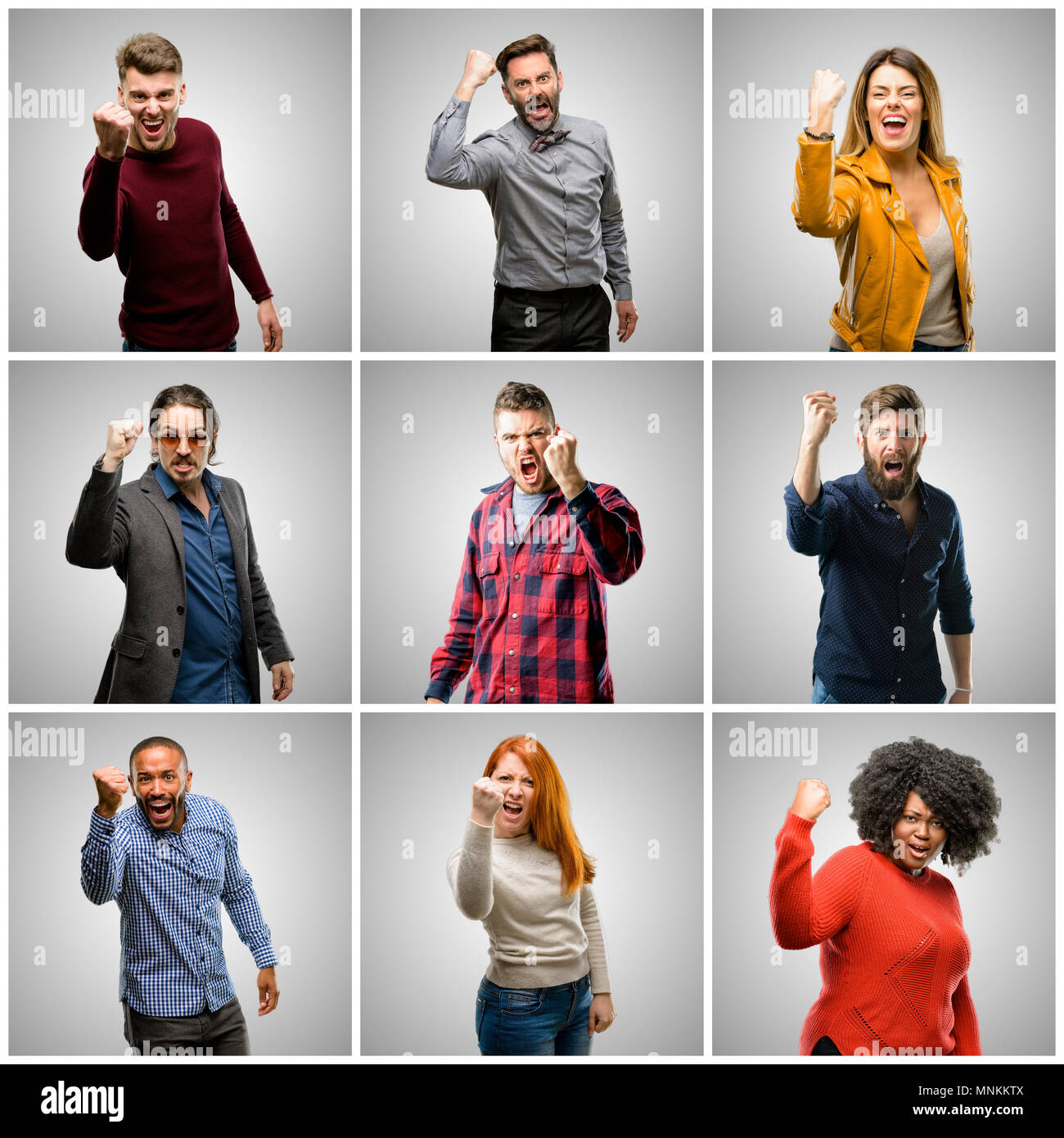 Group of mixed people, women and men irritated and angry expressing ...