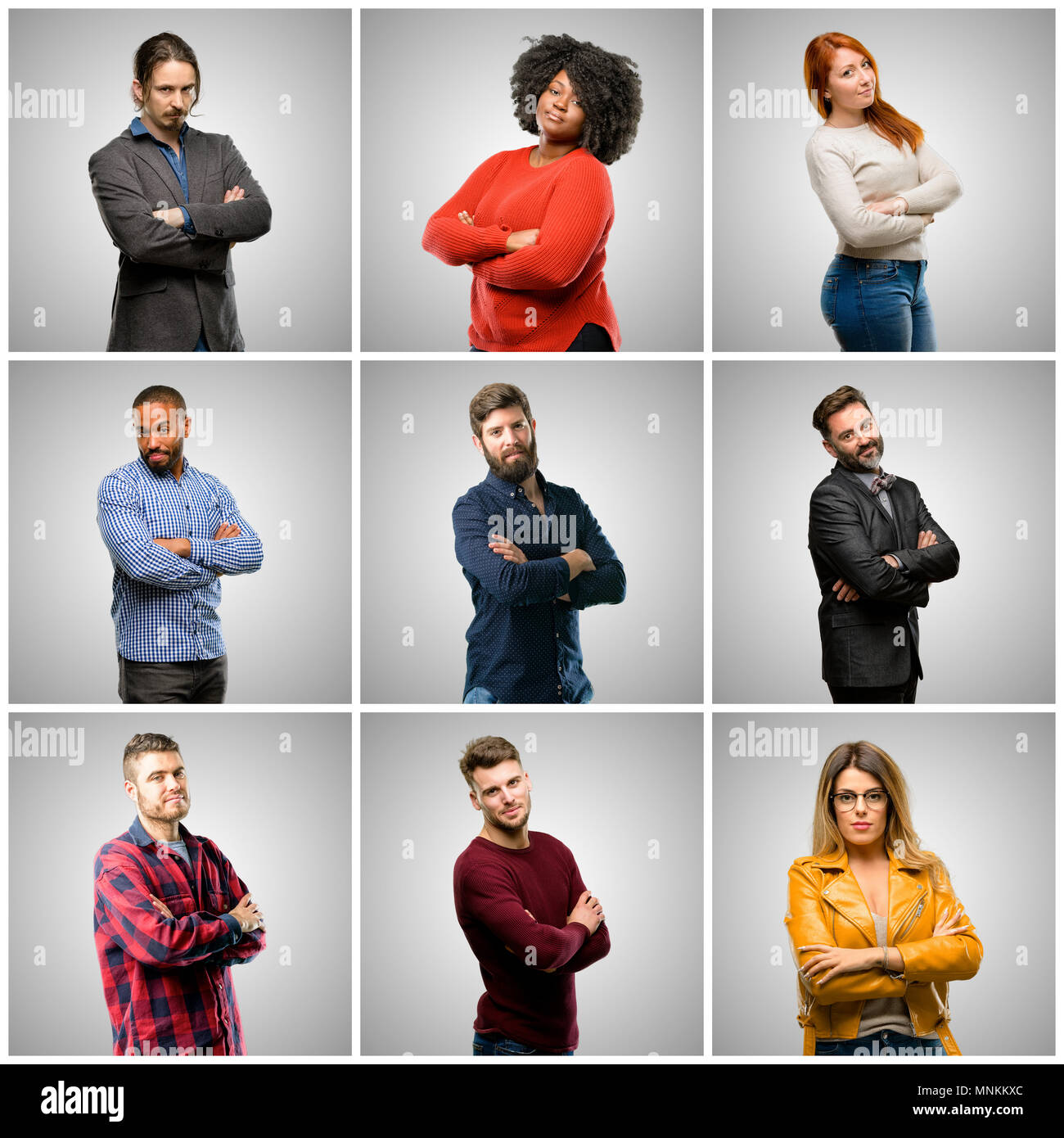 Group of mixed people, women and men with crossed arms confident and ...