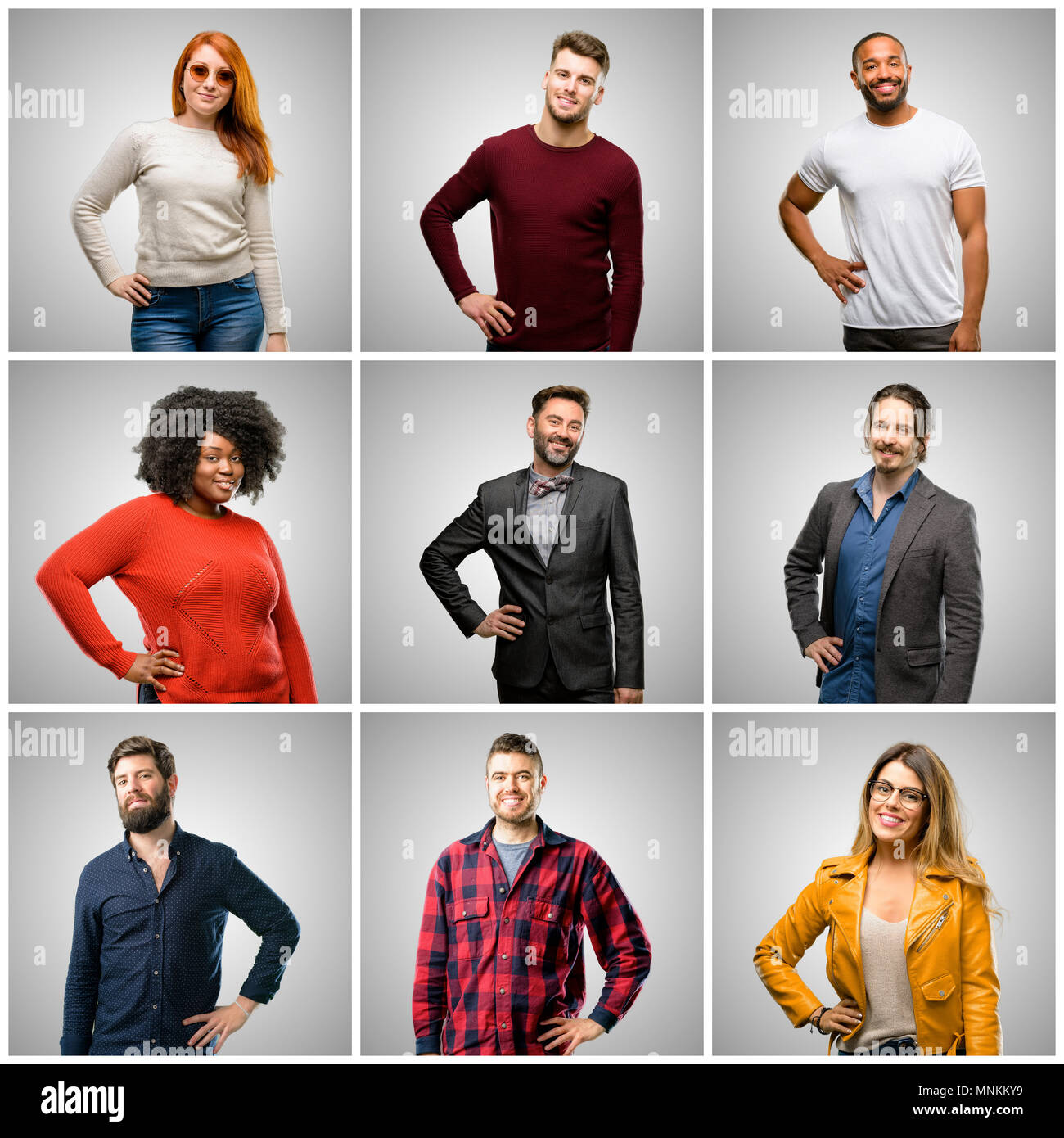 Group of mixed people, women and men confident and happy with a big ...