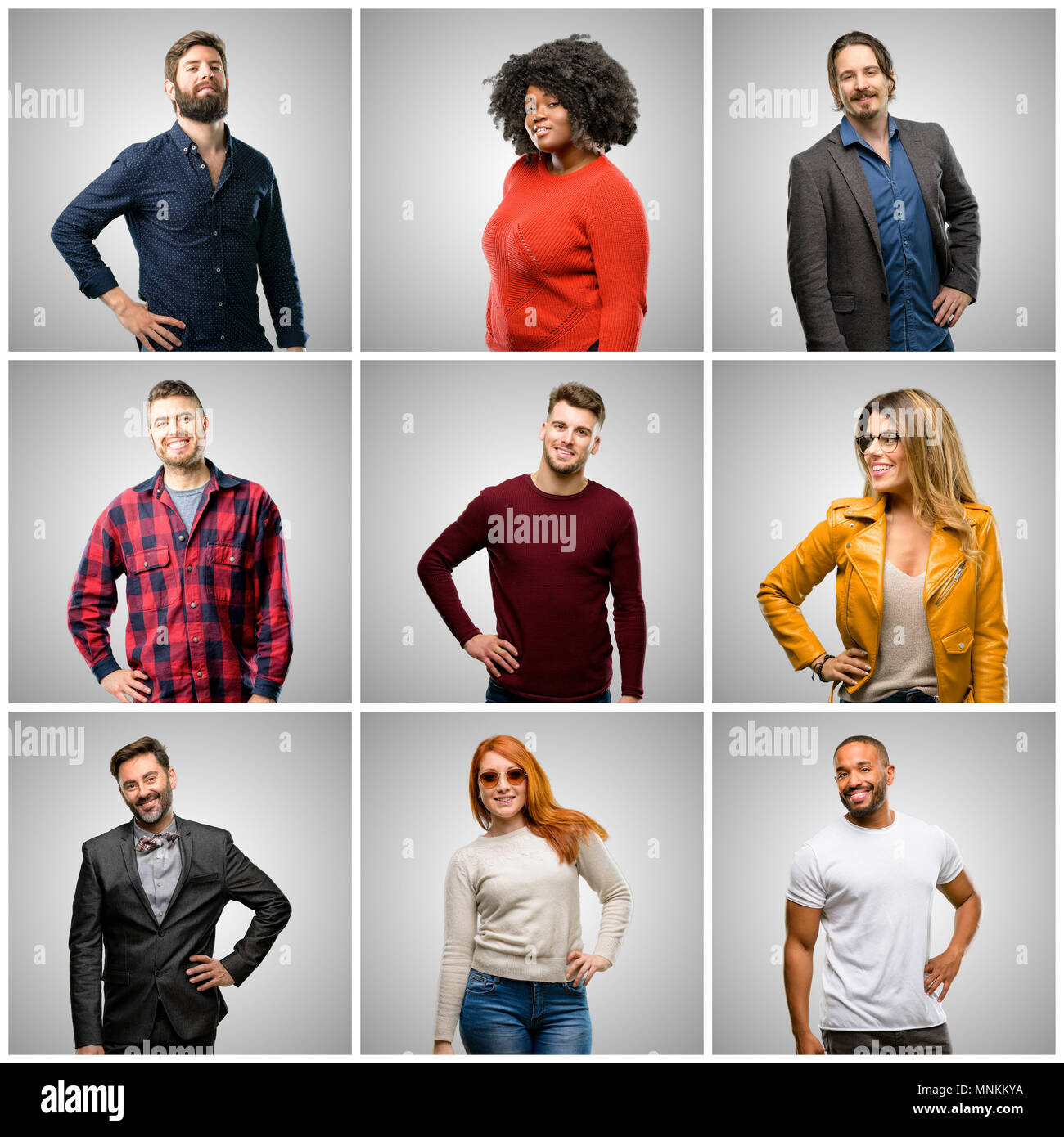 Group of mixed people, women and men confident and happy with a big ...