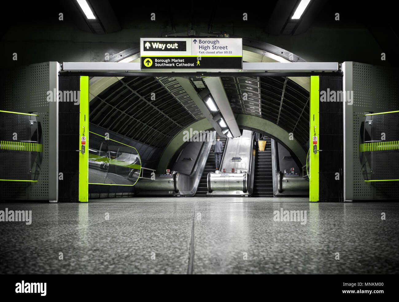 The colourful Jubilee line exit inside the London Bridge tube station ...