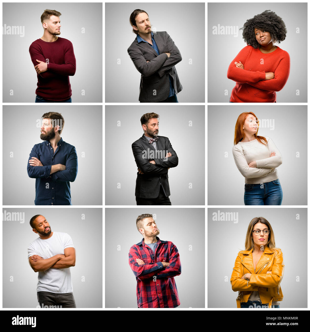 Group of mixed people, women and men with crossed arms confident and ...