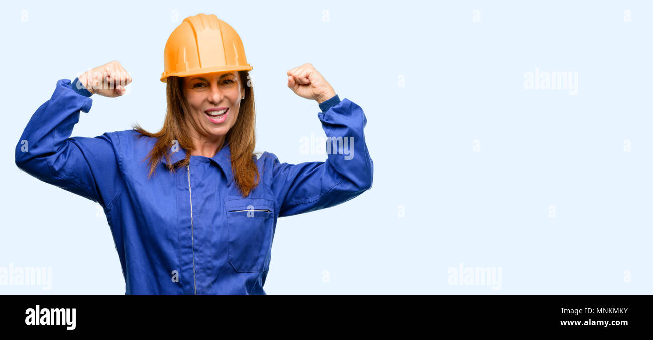 Engineer construction worker woman happy and excited celebrating ...
