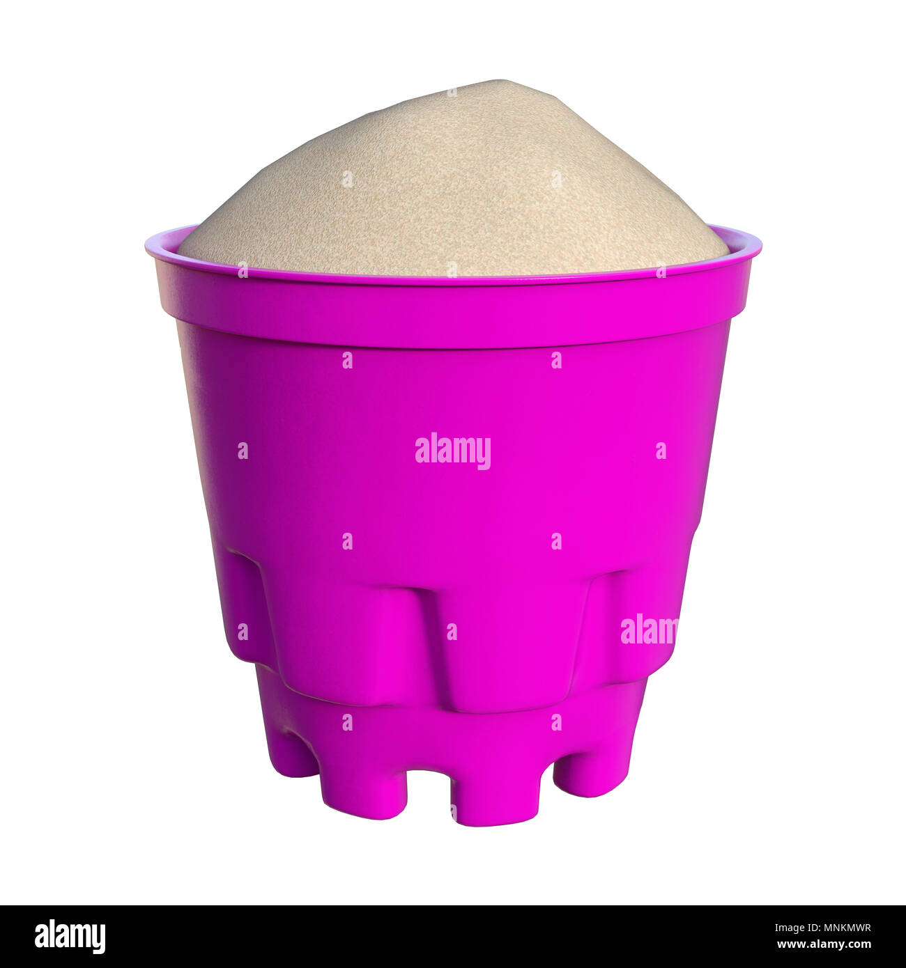 3D rendering of a pink plastic bucket full of sand isolated on white ...