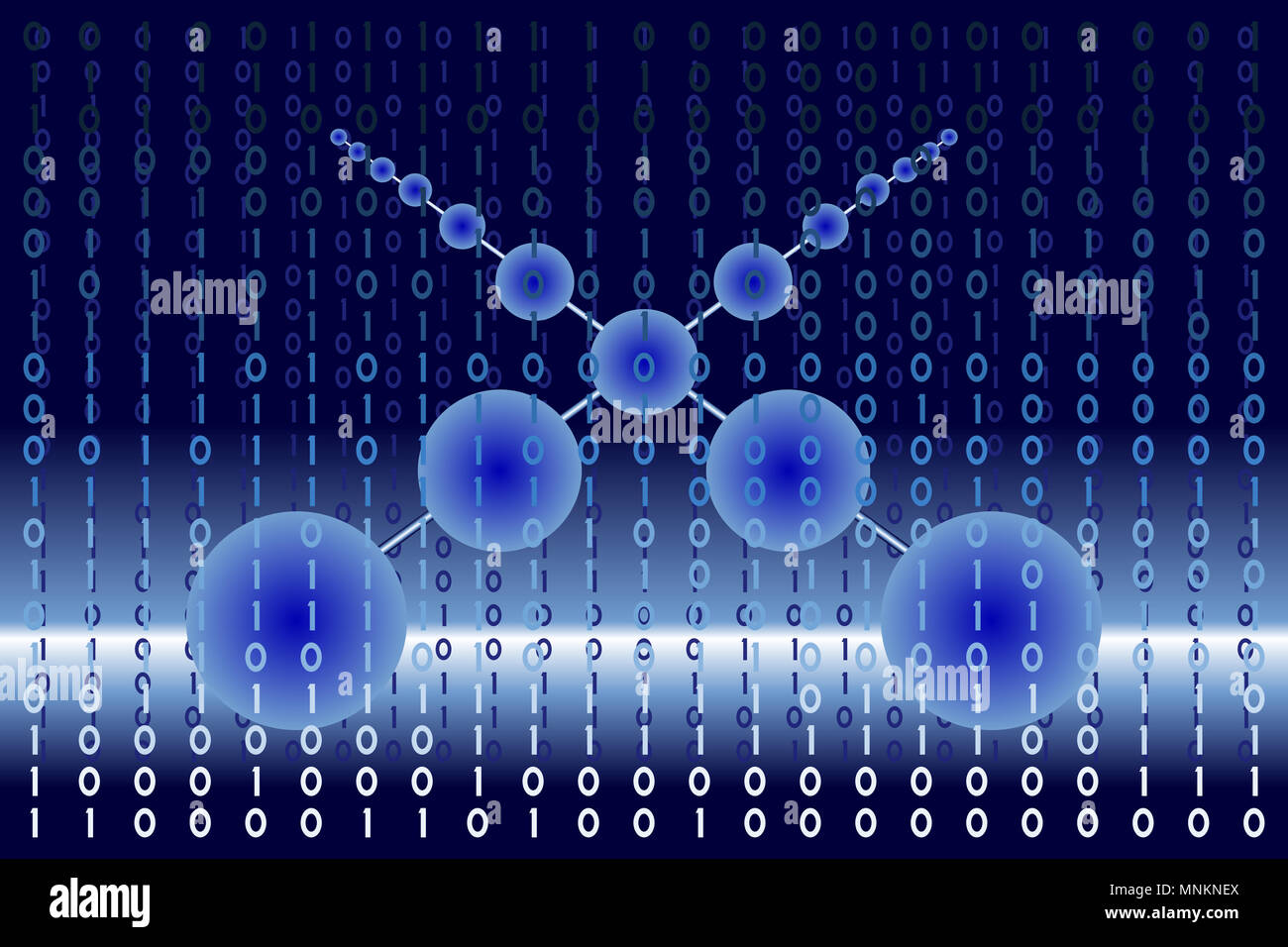 Blue gradient circles among digital binary data in cyberspace. Modern ...