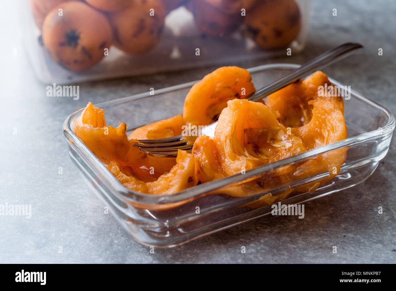 Sliced Loquat Slices Ready to Eat with Fork. Organic Food Stock Photo ...