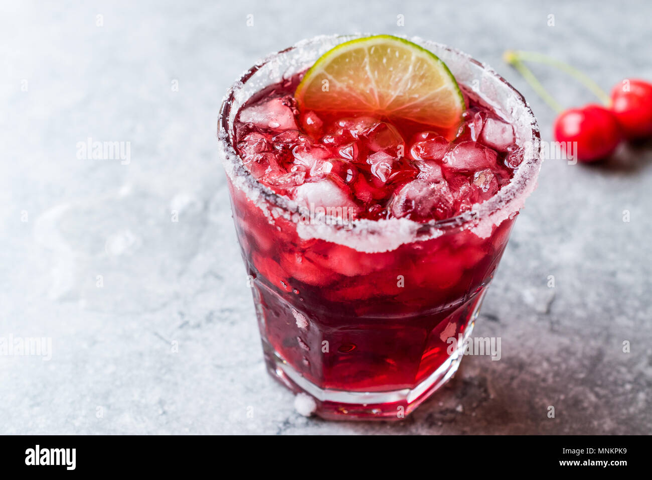 Cherry Margarita Cocktail with Tequila, Lime, Salt, Cherry Juice and ...
