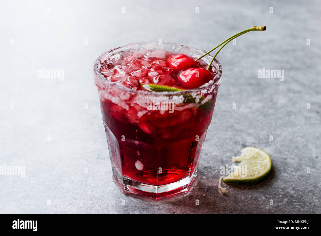 Cherry Margarita Cocktail with Tequila, Lime, Salt, Cherry Juice and ...