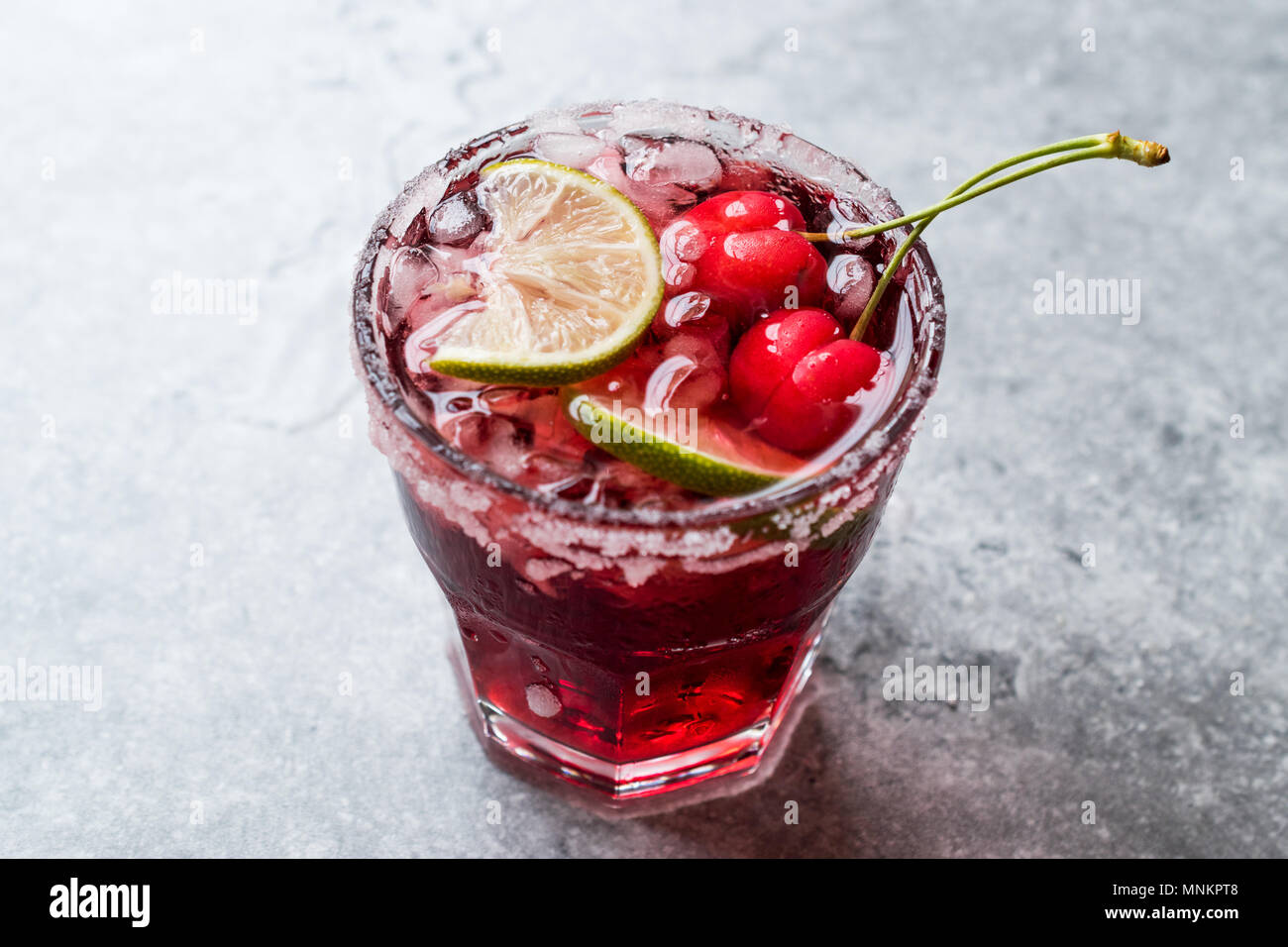 Cherry Margarita Cocktail with Tequila, Lime, Salt, Cherry Juice and ...