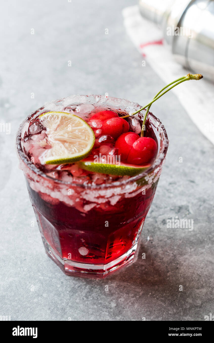 Cherry Margarita Cocktail with Tequila, Lime, Salt, Cherry Juice and ...