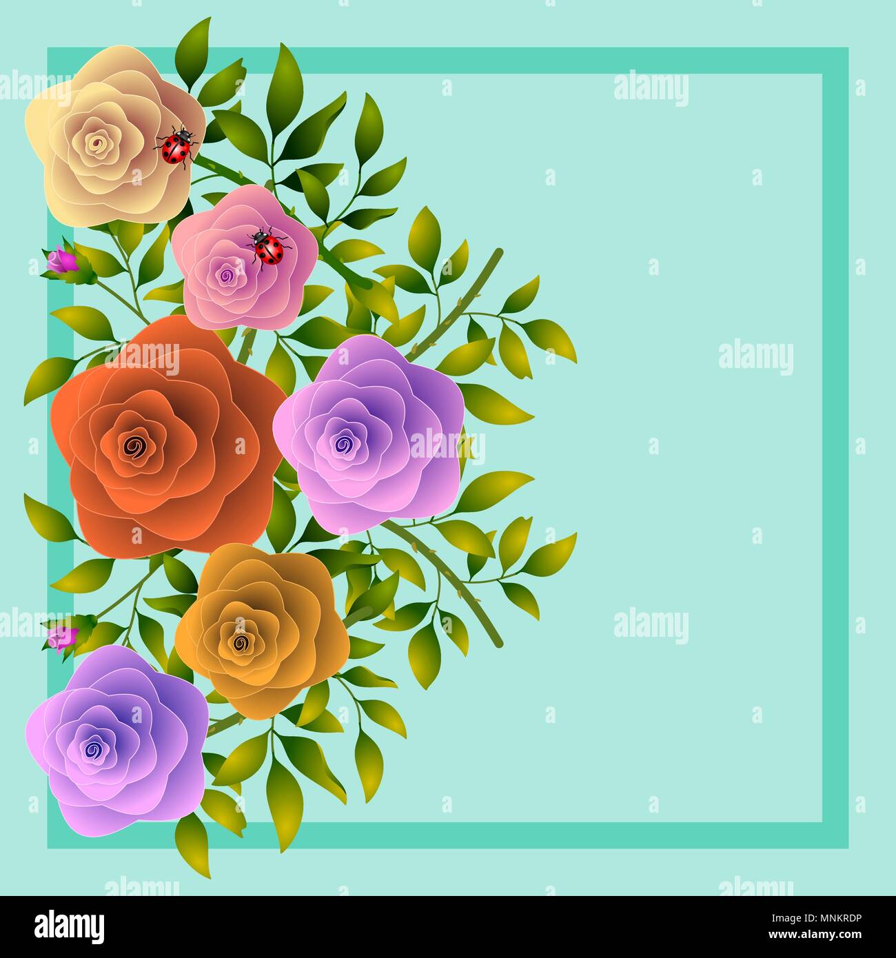Floral frame with stylized roses. Vector illustration Stock Vector ...