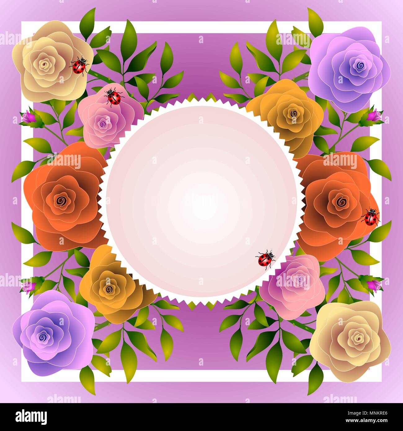 Floral frame with stylized roses. Vector illustration Stock Vector ...