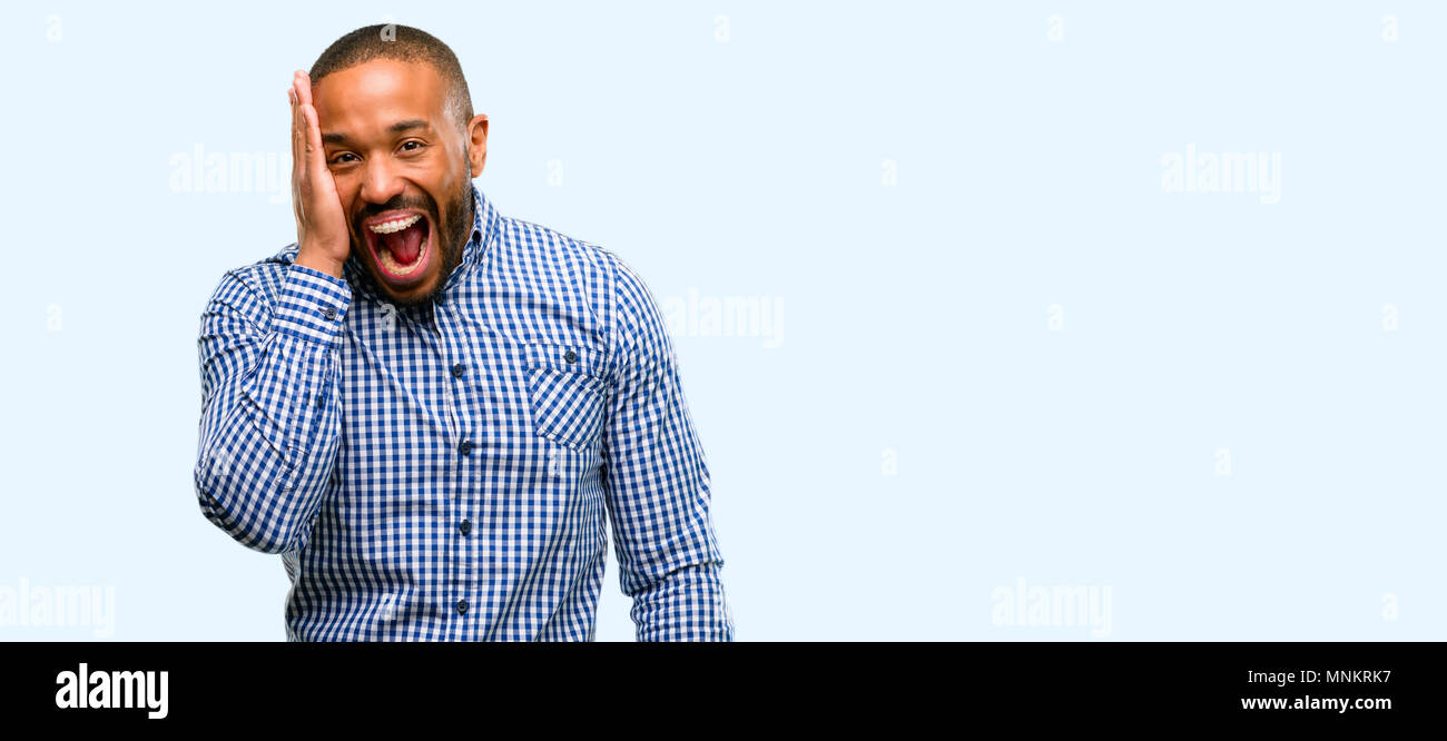 African american man with beard so happy and confident showing a big ...
