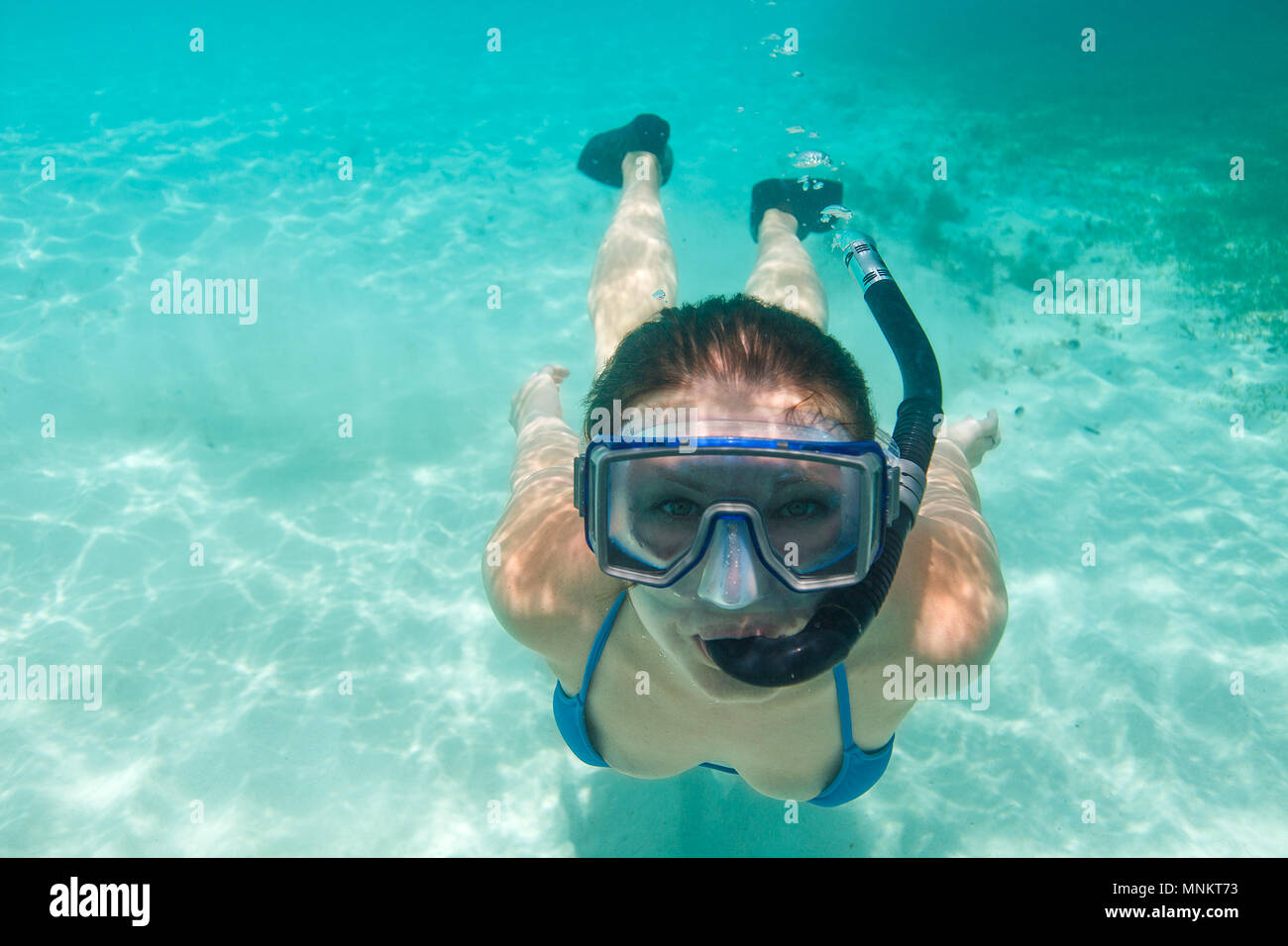 Woman snorkeling in tropical lagoon hi-res stock photography and images ...