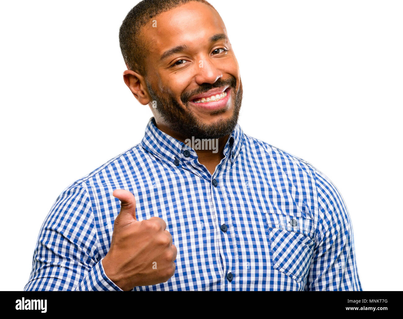African american man with beard smiling broadly showing thumbs up ...