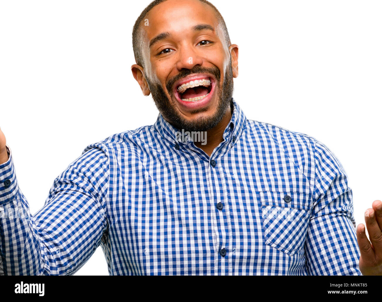 African american man with beard confident and happy with a big natural ...