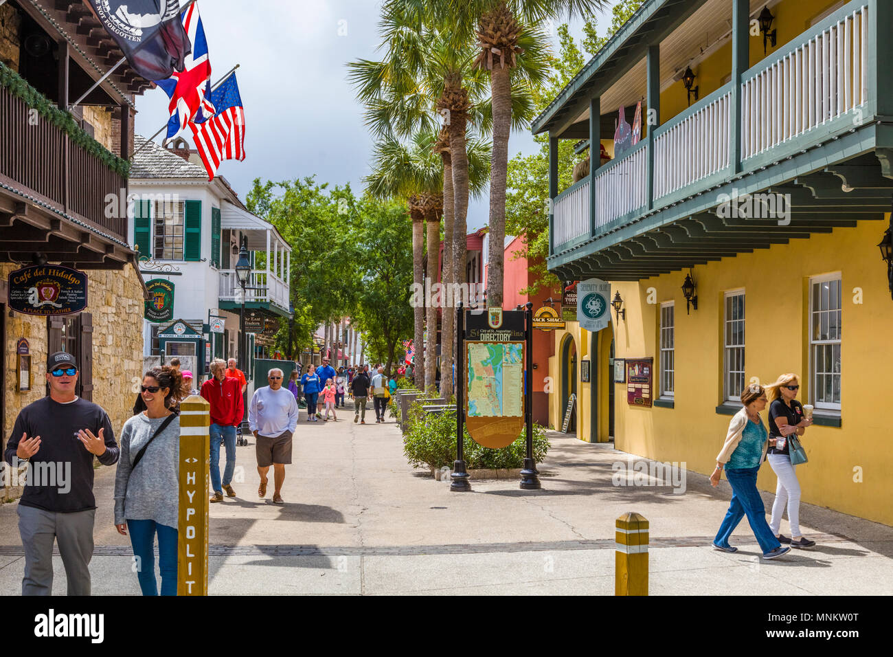 Tourists walking on St George Street in historic St Augustine Florida ...