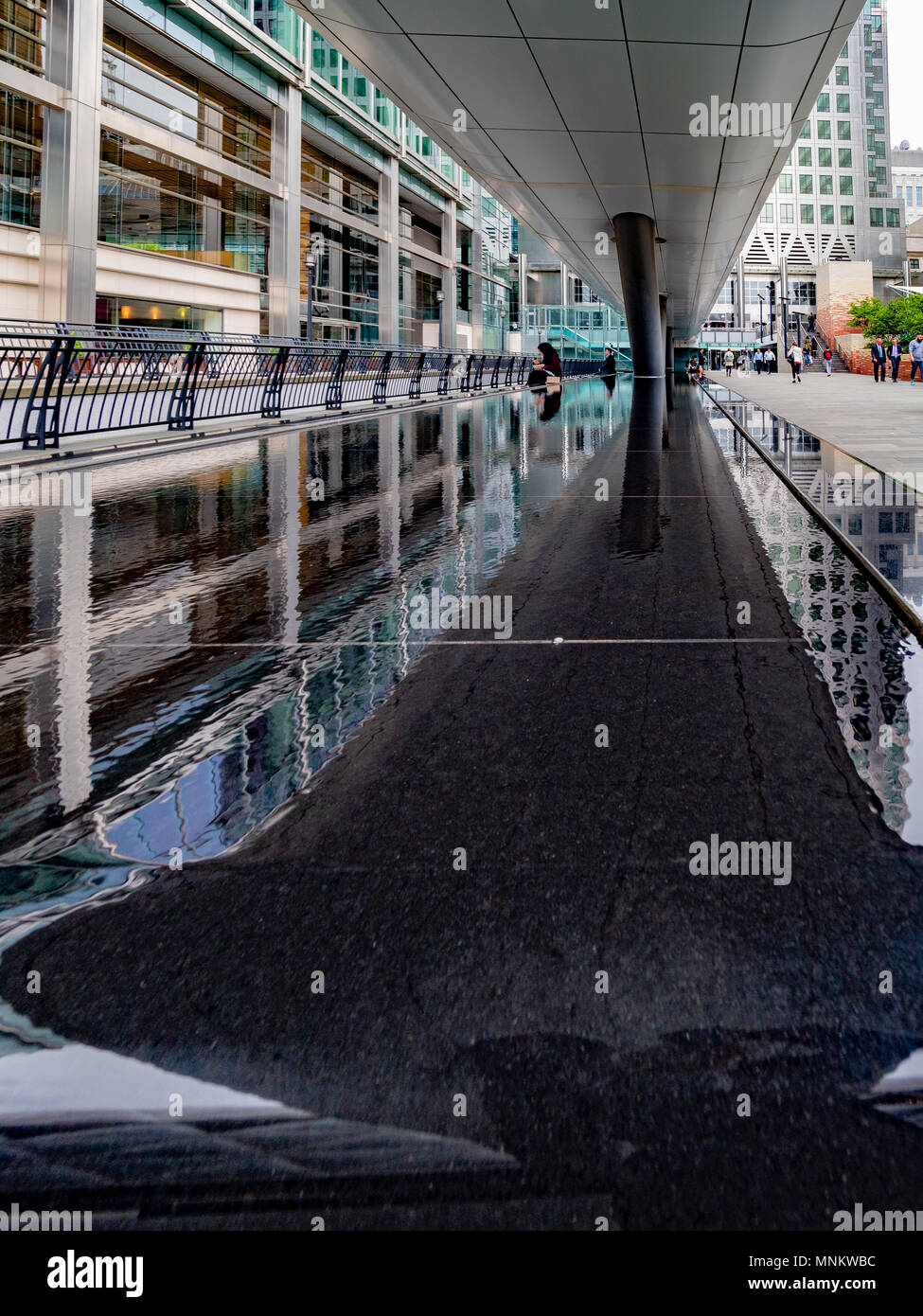 Water feature under Adams Plaza Bridge leading into Crossrail Place ...