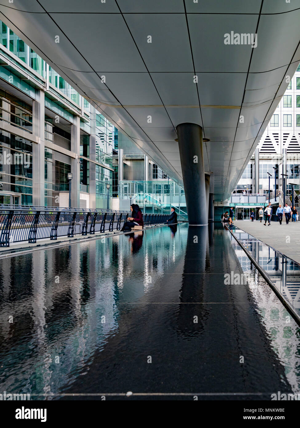 Water feature under Adams Plaza Bridge leading into Crossrail Place ...