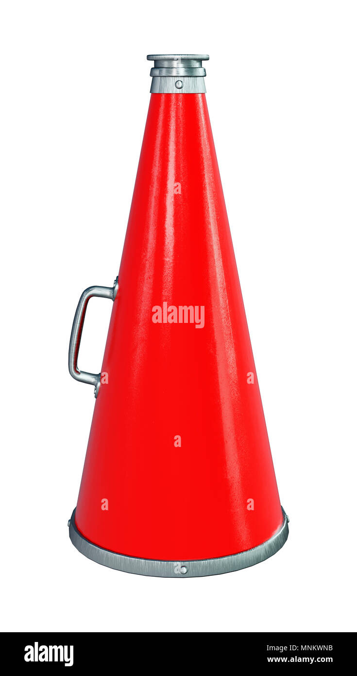 3D rendering of a red vintage megaphone isolated on white background ...