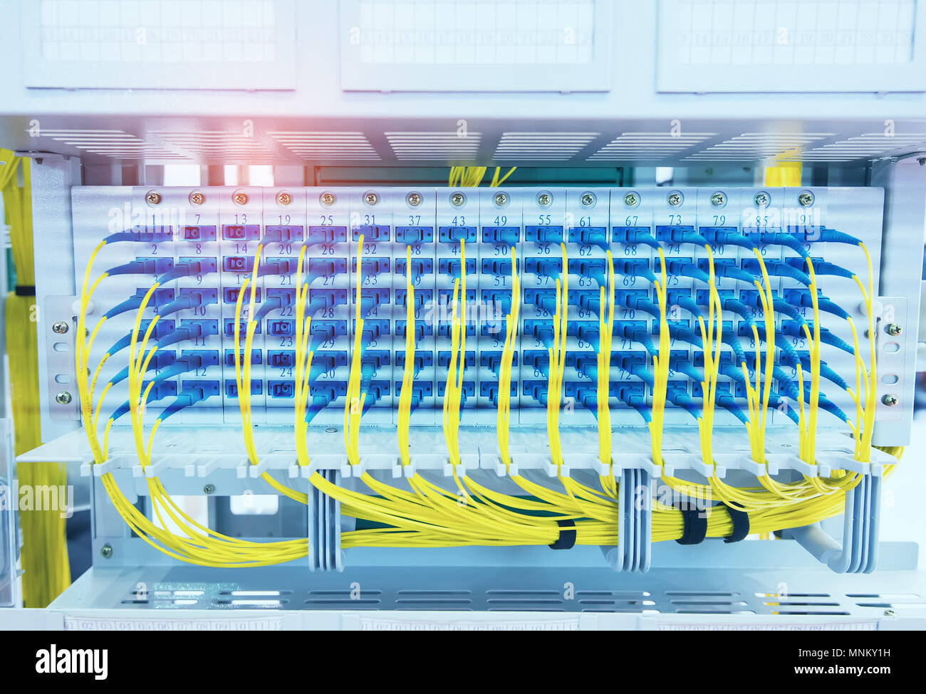 Fiber optic cablel connect to communication Distribution point Stock ...