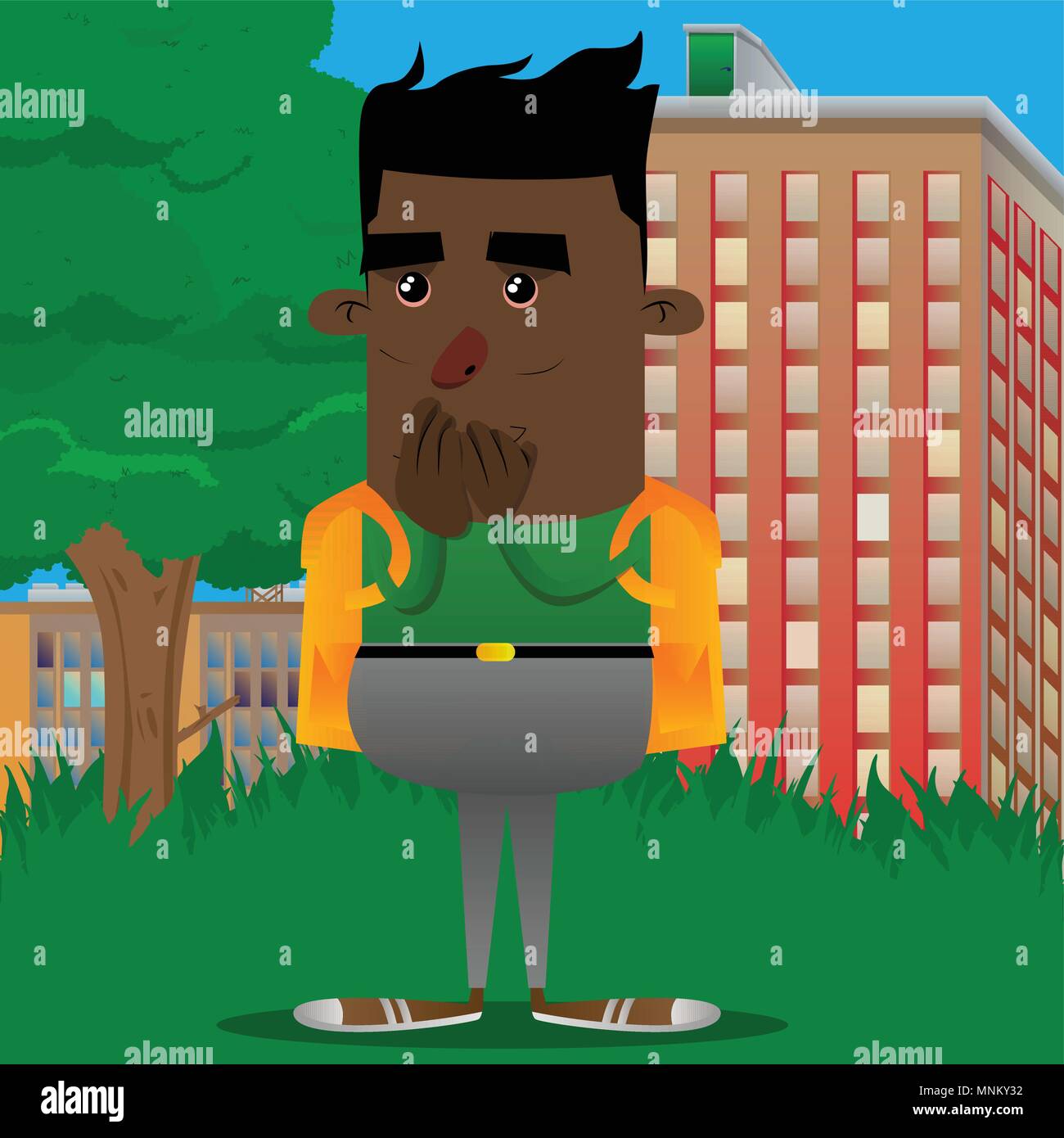 Schoolboy with hands over mouth. Vector cartoon character illustration ...